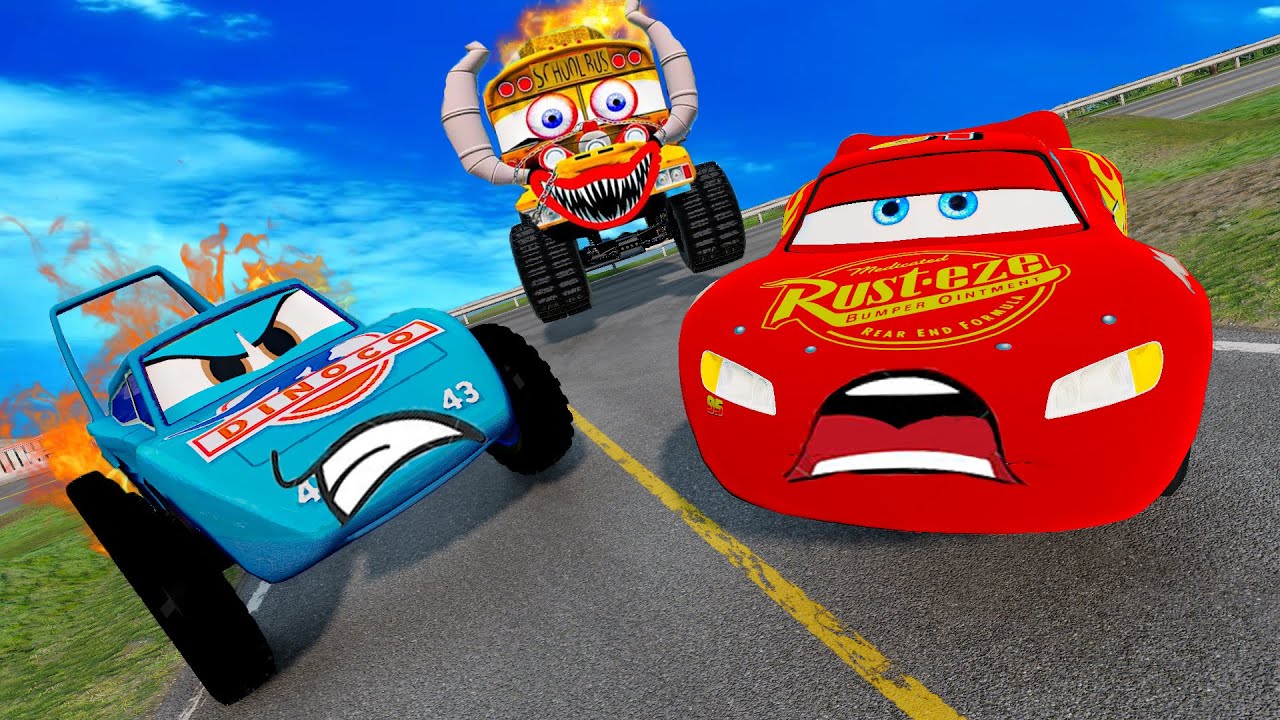 Poor Lightning Mcqueen and King Dinoco vs Angry Monster Miss Fritter ...