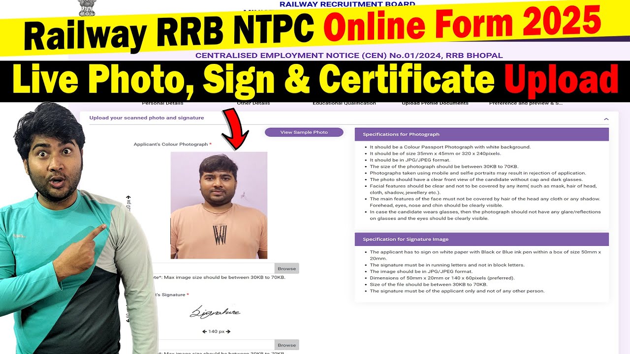 Live Photo, Signature & Caste Certificate Upload in Railway RRB NTPC ...