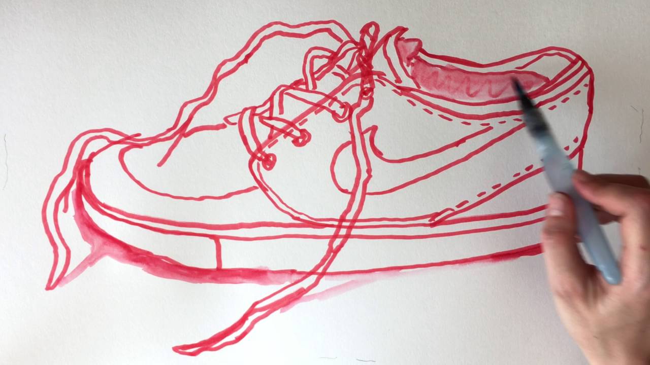 Drawing of Shoe in Pen And Wash - YouTube
