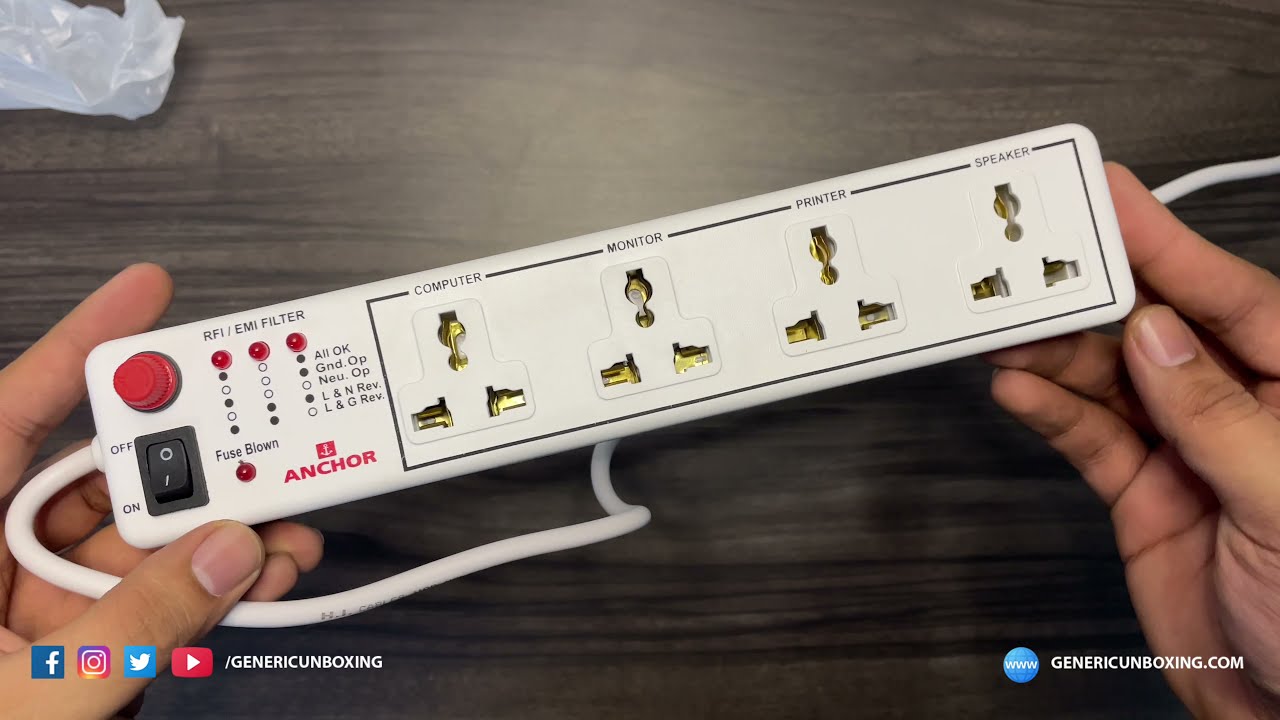 Anchor by Panasonic 6A Spike Guard 4-Way Universal Socket w/ Switch ...