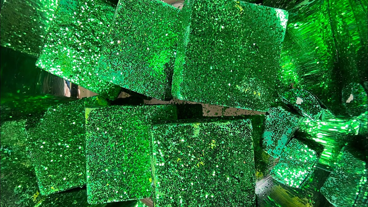 Gym chalk blocks coated with green color and glitter - YouTube