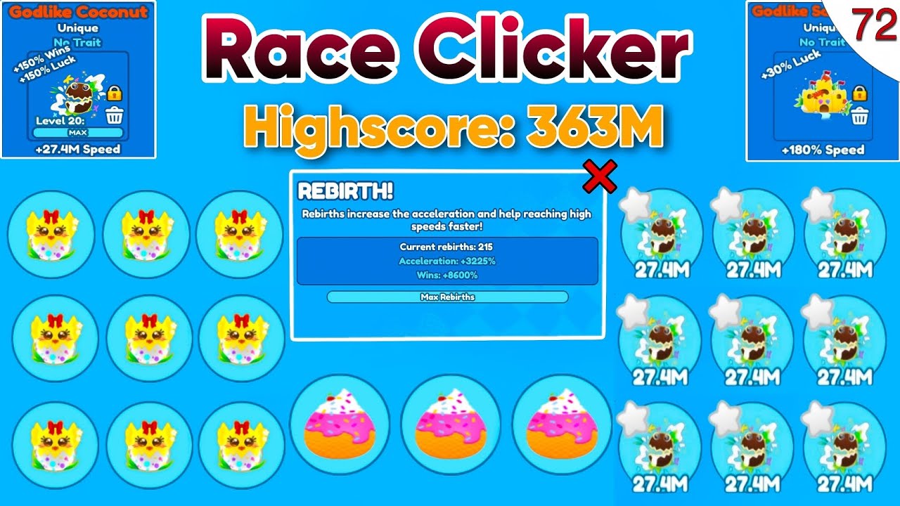 I Opening Summer Eggs || HIGHSCORE : 363M - MAX Rebirth & Race Clicker ...