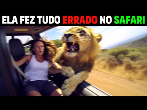 Mulher é ARRASTADA para fora do carro em Safari por leão...