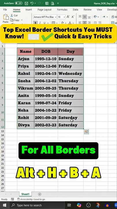 Top Excel Border Shortcuts you MUST know!! #spreadsheetmagic #exceltips #excelforbeginners - YouTube