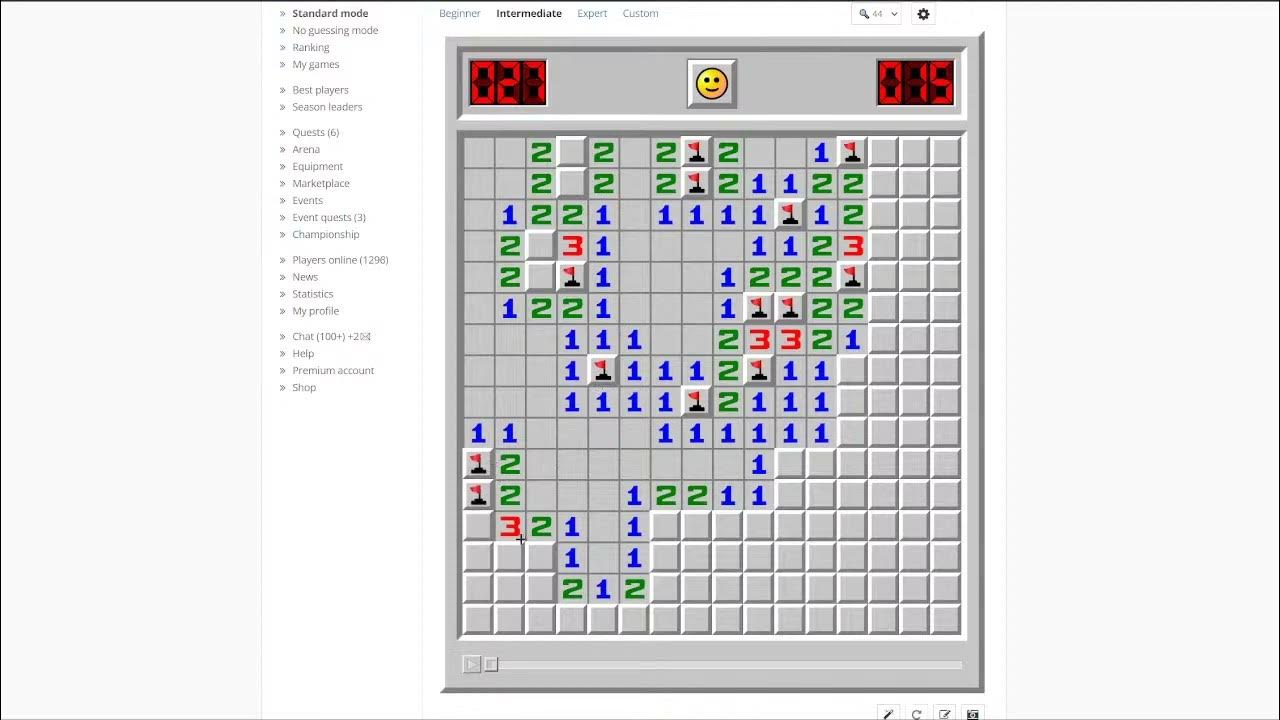 minesweeper intermediate [34.220s] - YouTube