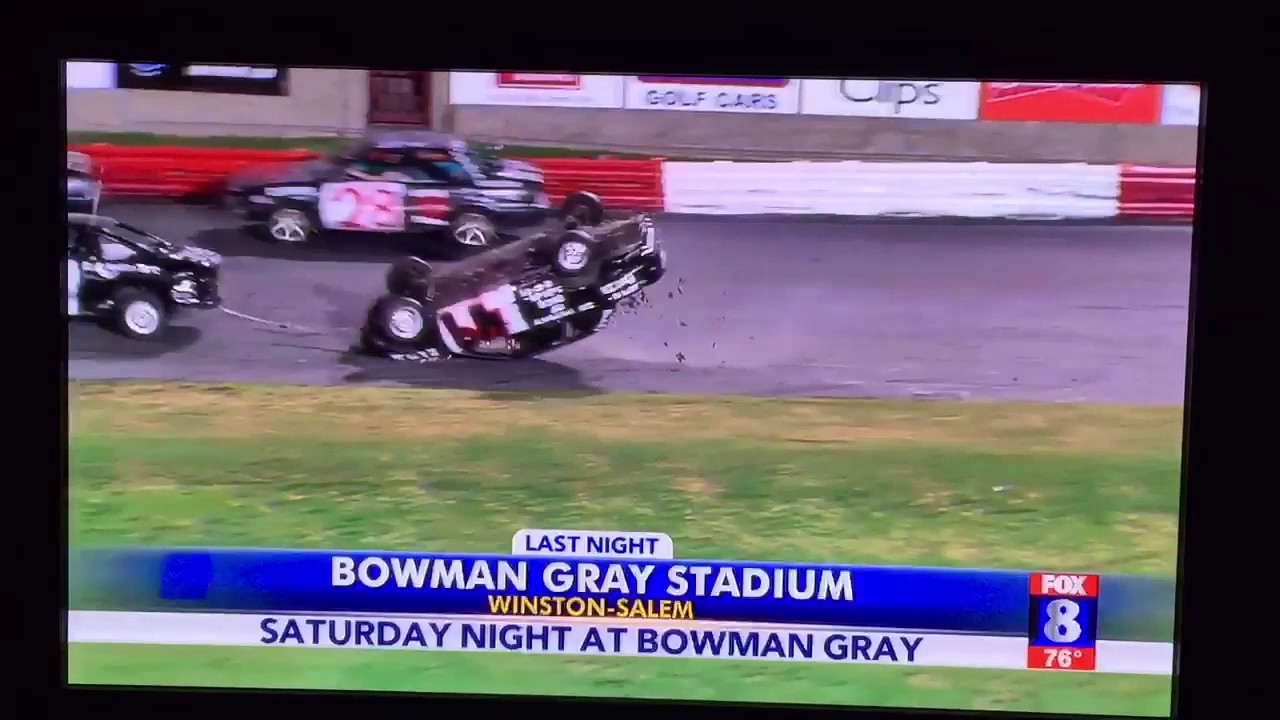 James Riddle goes for a wild ride in a chain race at Bowman Gray ...