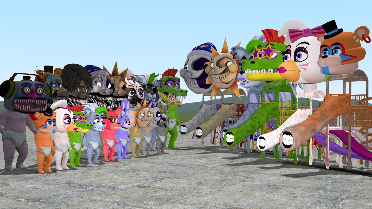ALL FNAF SECURITY BREACH BABIES VS ALL SLIDE ANIMATRONICS In Garry's ...