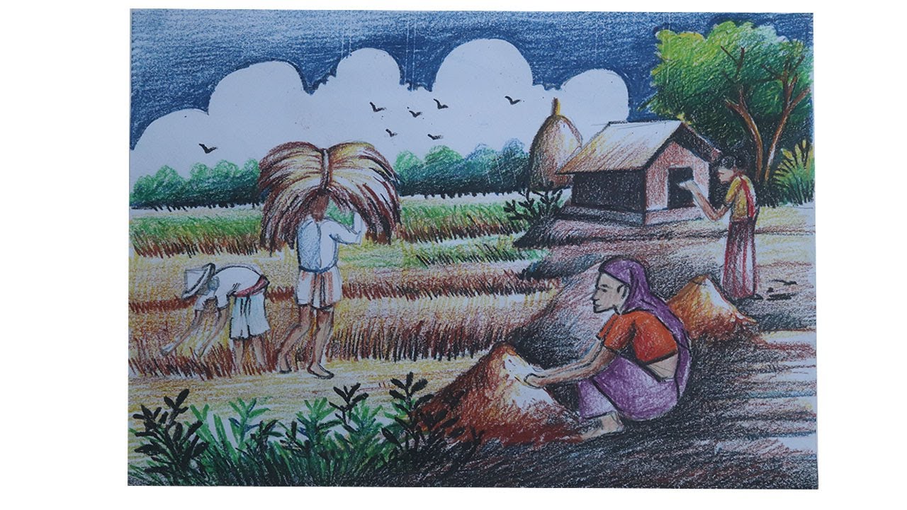 How to draw nobanno utshob (new harvest festival) // Easy Art By Rashel ...