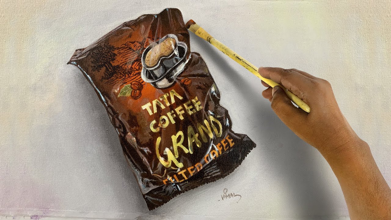 How to draw and paint a COFFEE packet I Object study I Acrylic I The ...