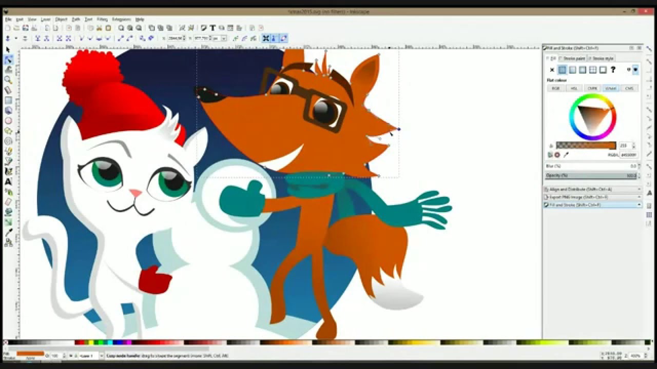 Inkscape fox and cat illustration - live drawing 2015 Christmas special ...