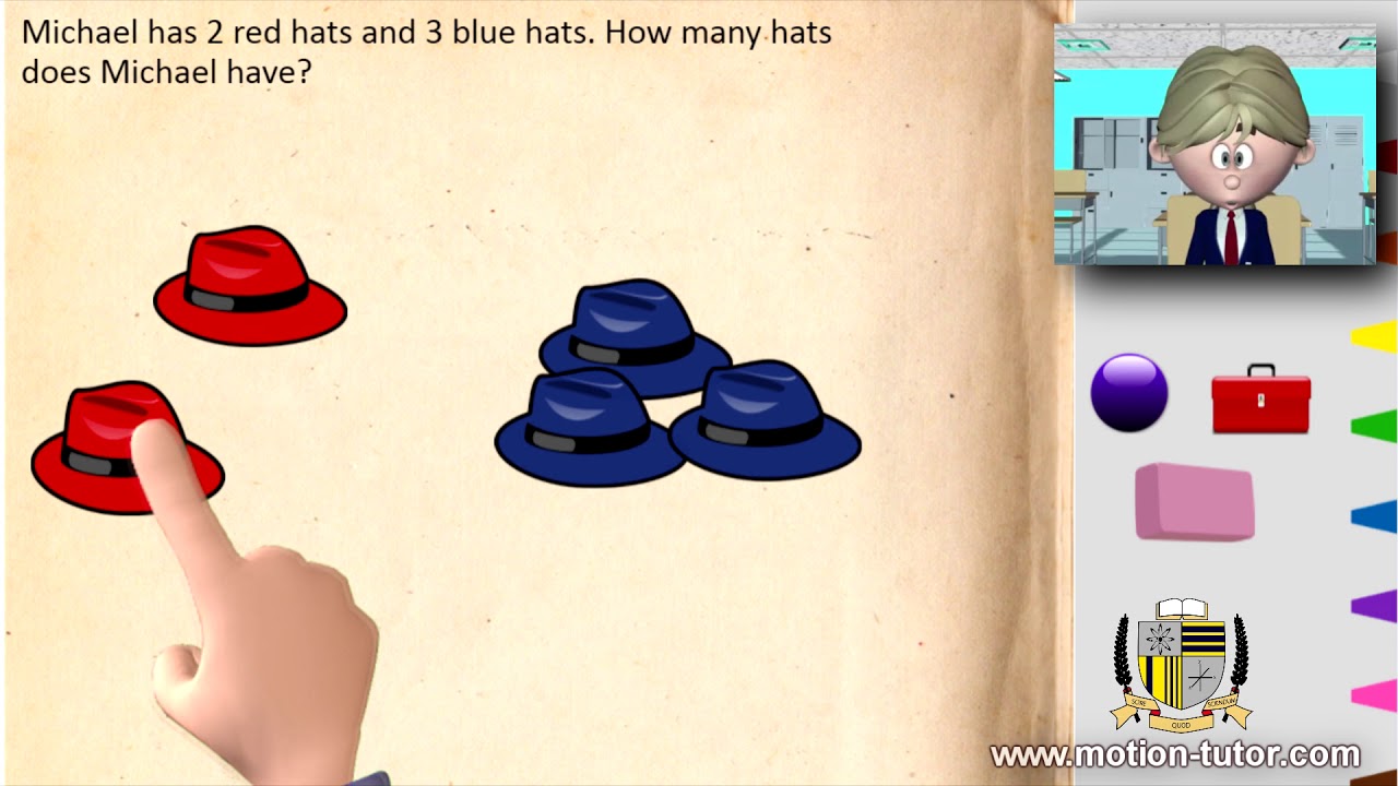 1st Grade Math Addition Word Problem | Counting Hats - YouTube