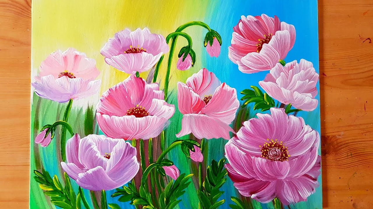 Blumen Malen Acryl Rot Lila Orange Anfänger Echtzeit - Flowers Acrylic ...