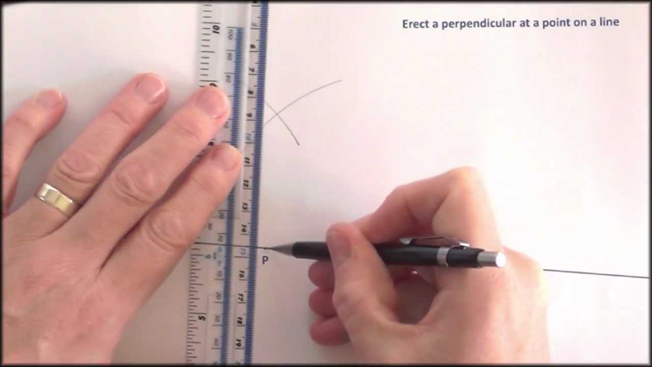 Straightedge and compass: erecting a perpendicular on a line at a given ...