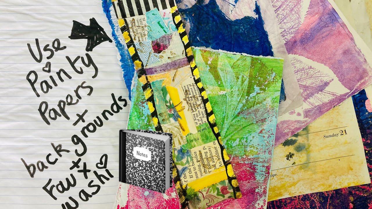 Composition notebook paint paper backgrounds & fuax washi reuse paper ...
