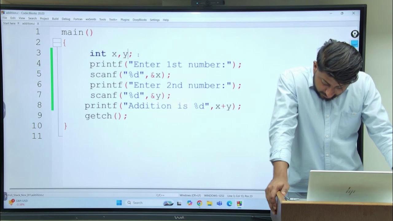 Lecture 3 C: Data Types | Size | scanf function | format specifier | Addition of 2 numbers ...