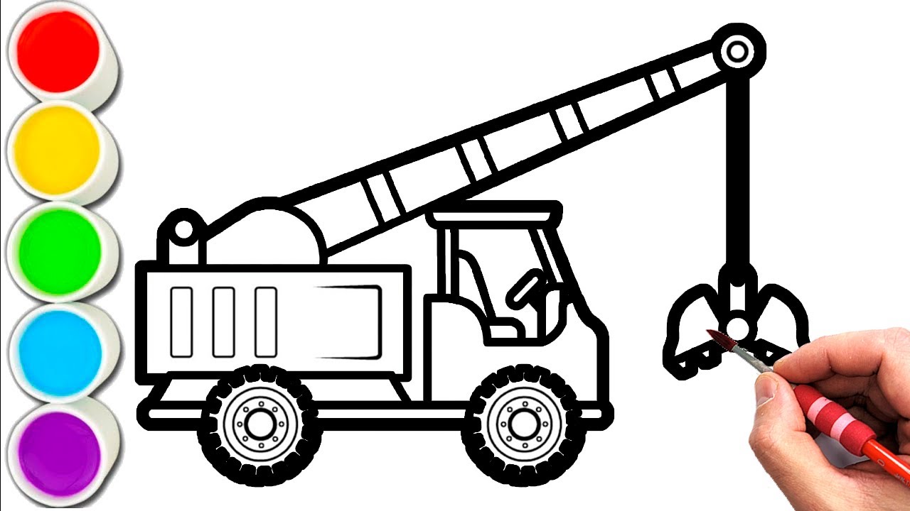 Crane Truck Drawing, Painting & Coloring For Kids and Toddlers_ Child ...