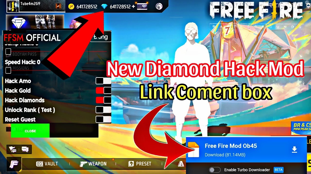 FREE FIRE NEW DIAMOND HACK MOD MENU OB45 UPDATE MEDIAFIR DOWNLOAD LINK ...