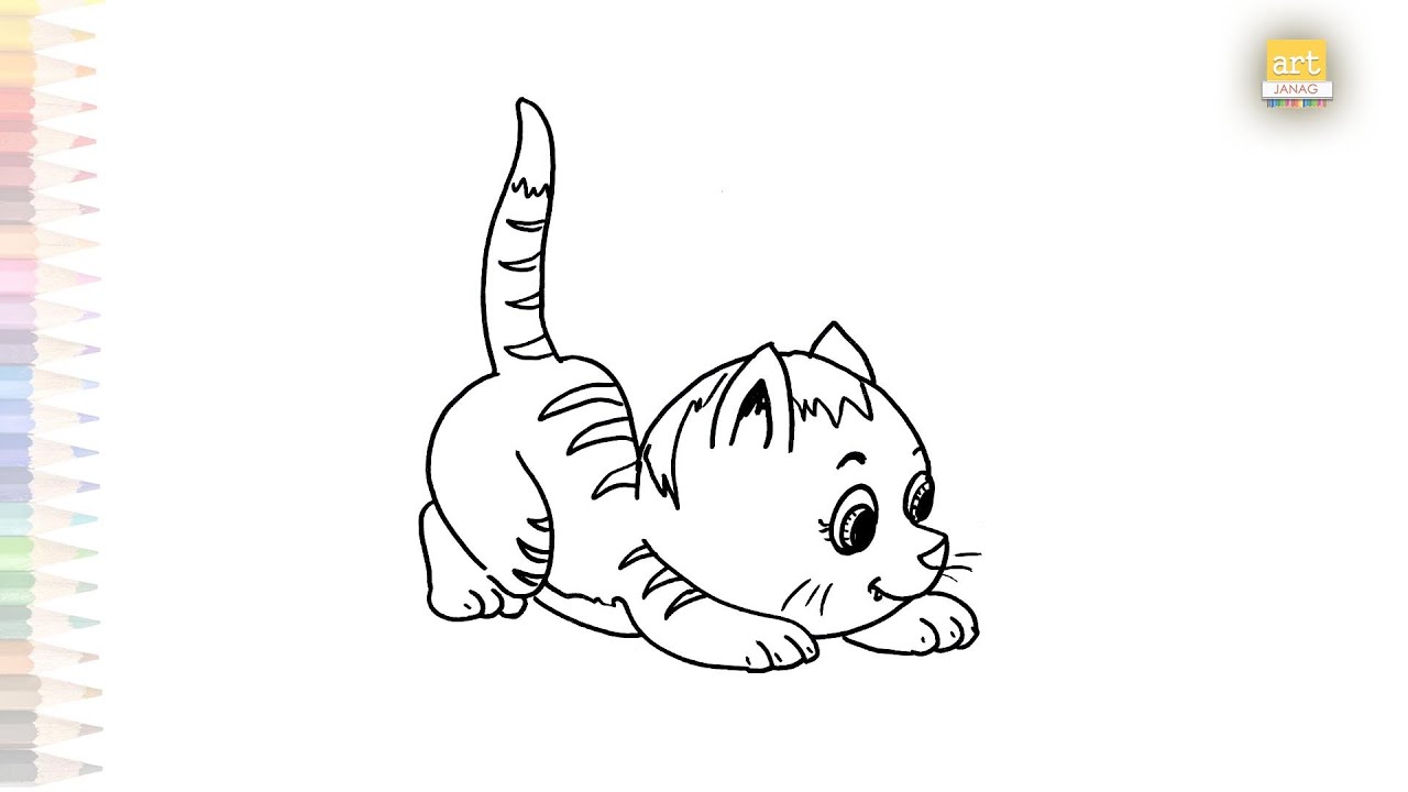 Kitten drawings | Kitten outline drawings | How to draw Small cat step ...
