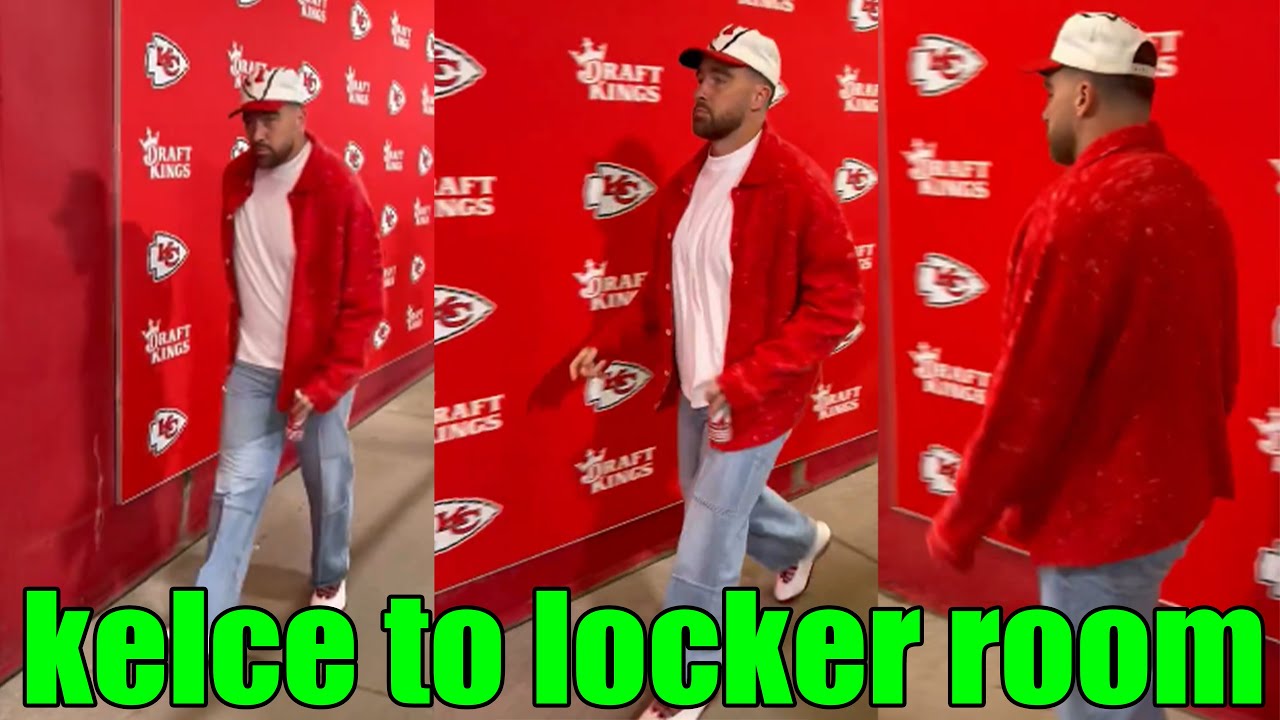 Travis Kelce & teammates enter the locker room at Arrowhead Stadium ...