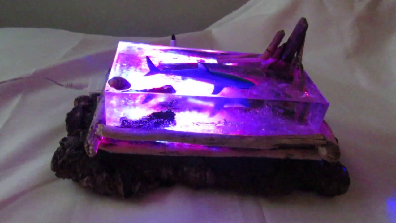 Lampe LED, requin, bois flotté sable et coquillages - YouTube