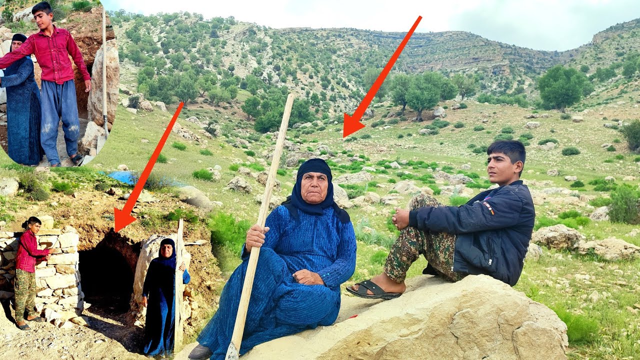 Bringing clay to build a cave by a grandmother and her grandson - YouTube