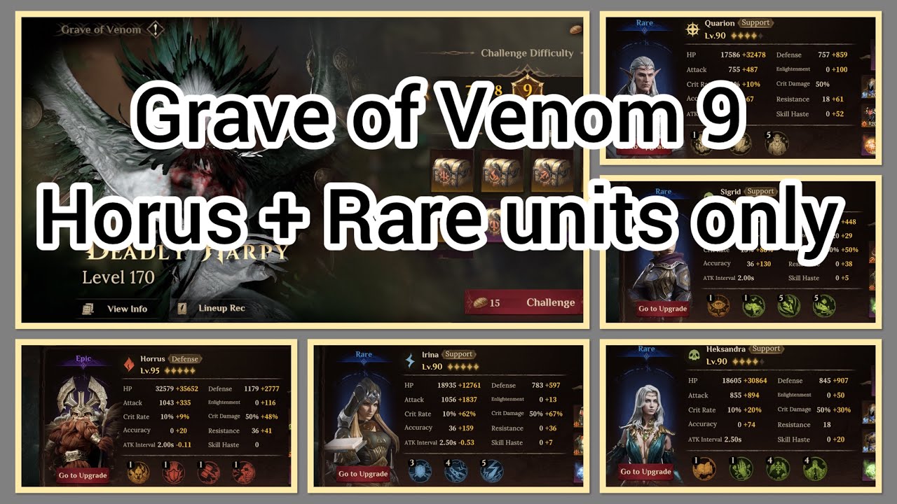 Grave of Venom 9 | Horus + Rare units only (lv 90-95) - YouTube