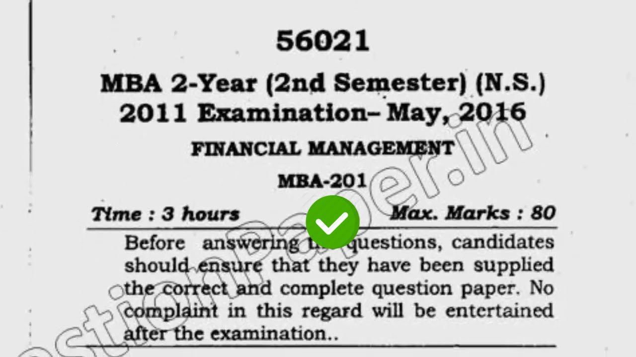 2016 Mdu MBA 2nd Sem Financial Management Question Paper - YouTube