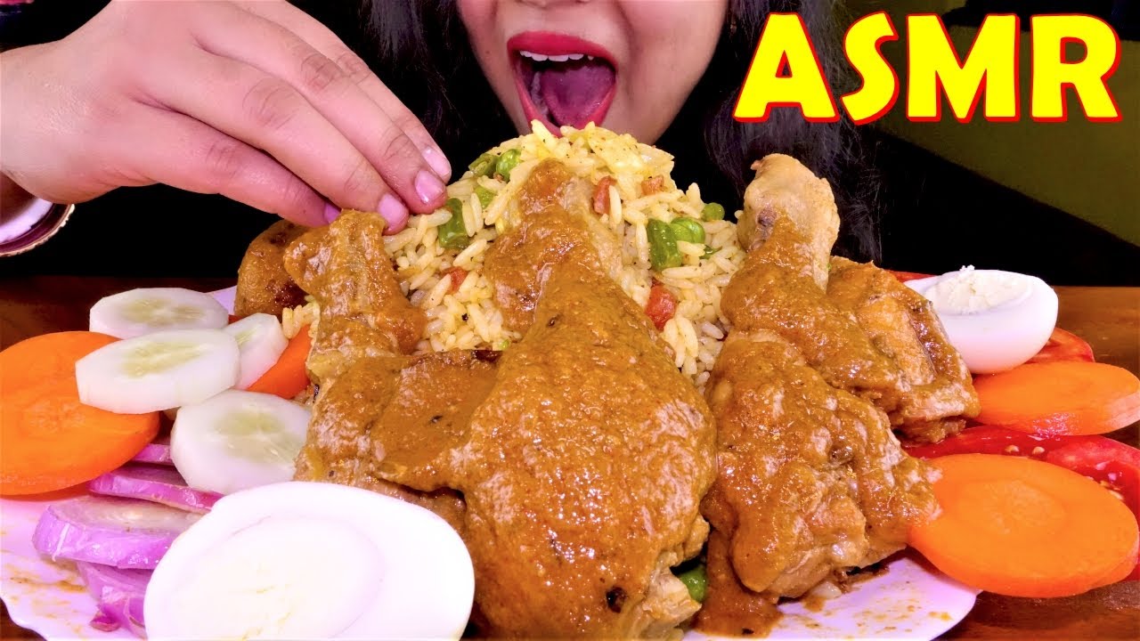 ASMR EATING CHICKEN BIRYANI with SPICY CHICKEN CURRY MUKBANG (NO ...