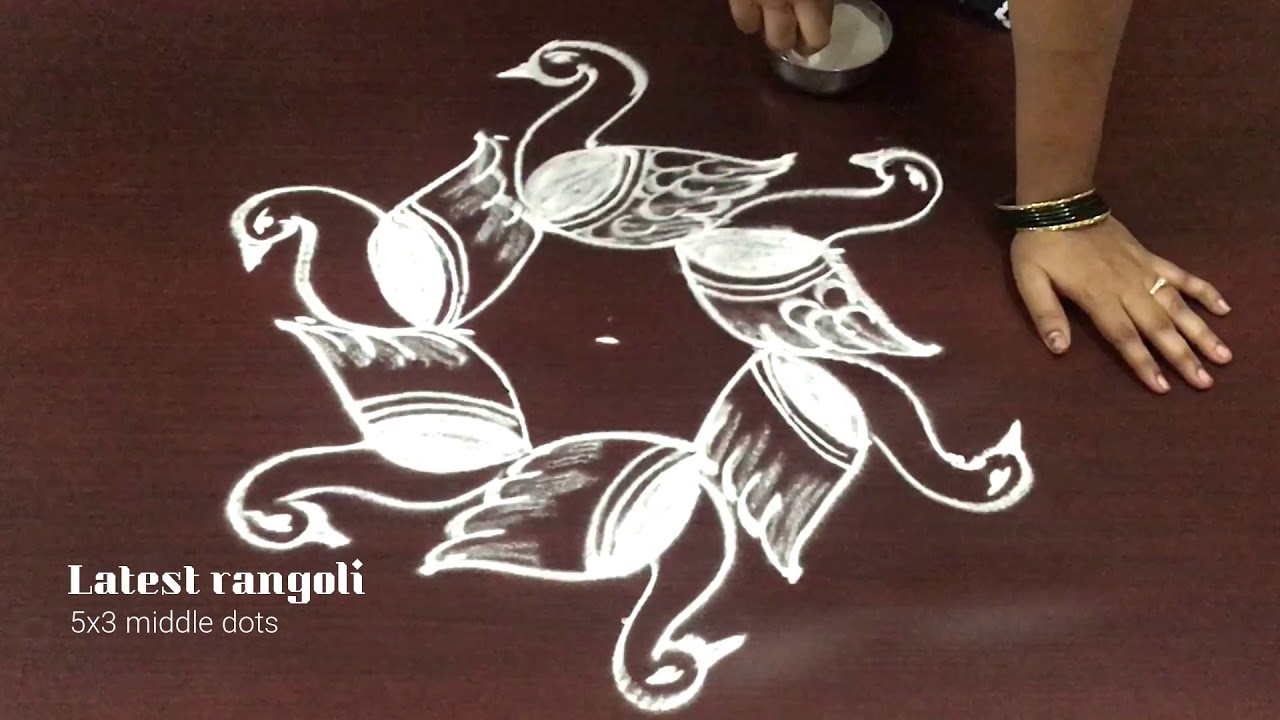 simple swan rangoli design 5x3 middle dots || beautiful swan designs ...
