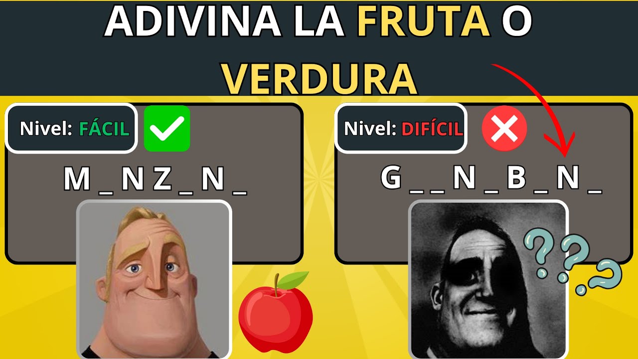 Adivina las Frutas y Verduras sin Vocales 🍎 | Nivel Fácil, Medio ...