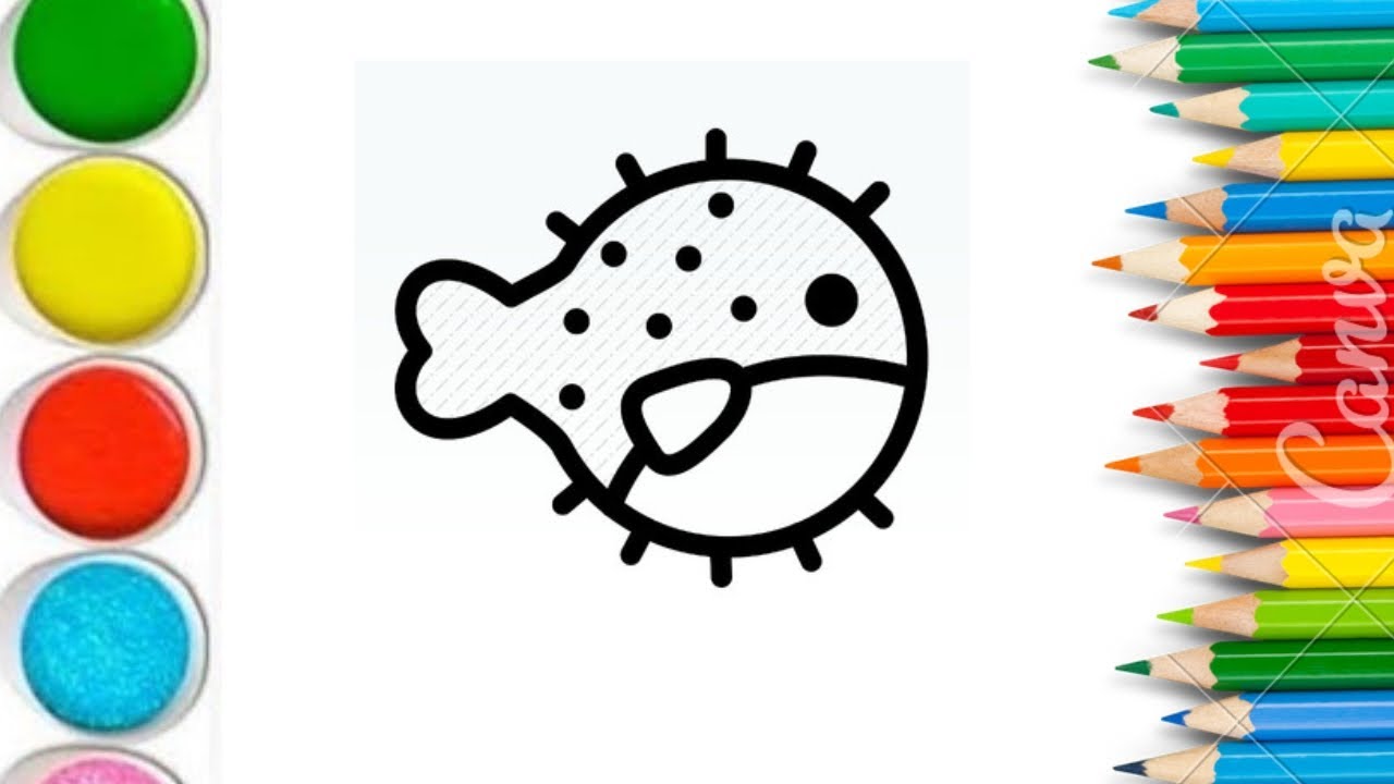 How to draw puffer fish | puffer fish easy drawing for kids , drawing ...