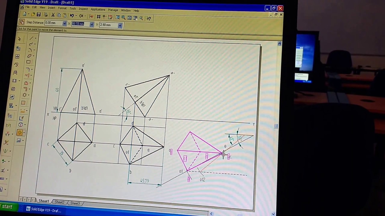 PROJECTION OF SOLIDS- SQUARE PYRAMID WITH BETA ANGLE - YouTube