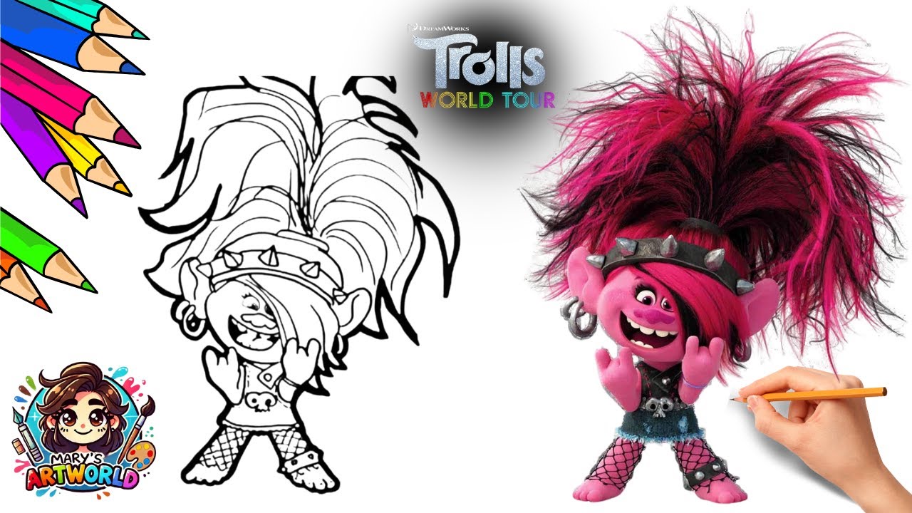 How to Draw Queen Poppy Rock Style from Trolls 2 | Fun & Colorful ...