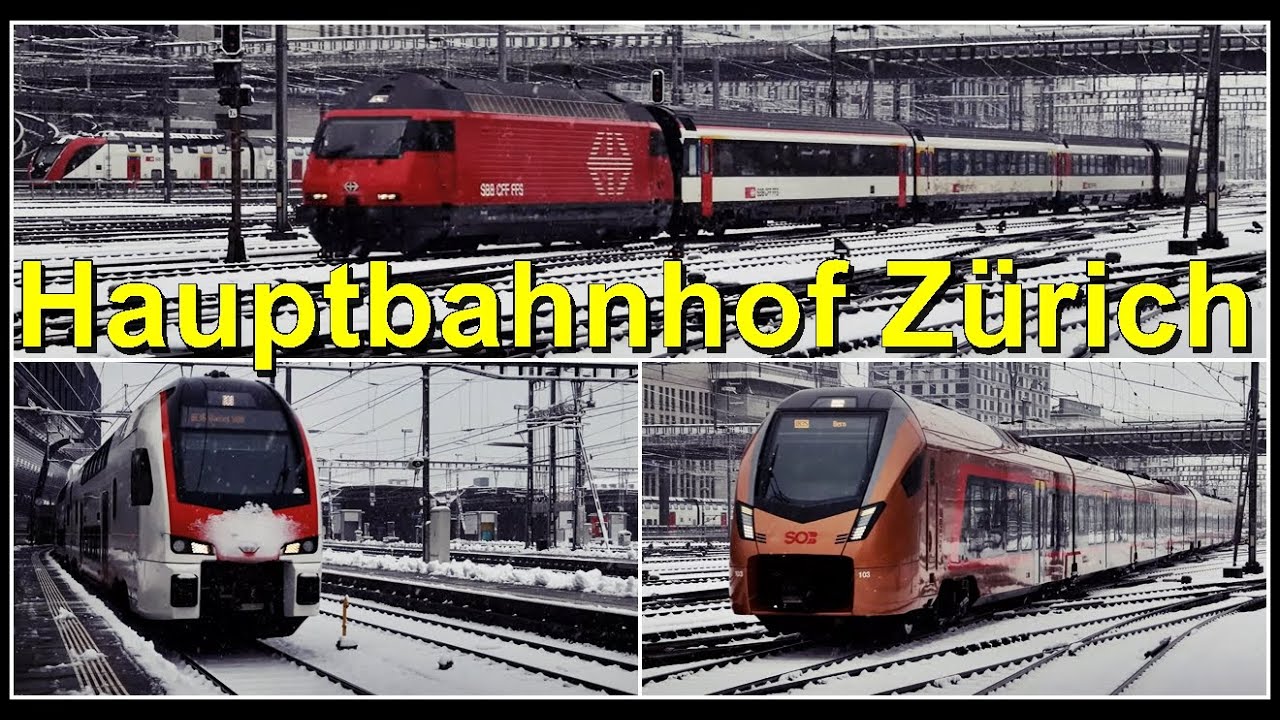Zugsichtungen beim verschneiten Hauptbahnhof Zürich - YouTube