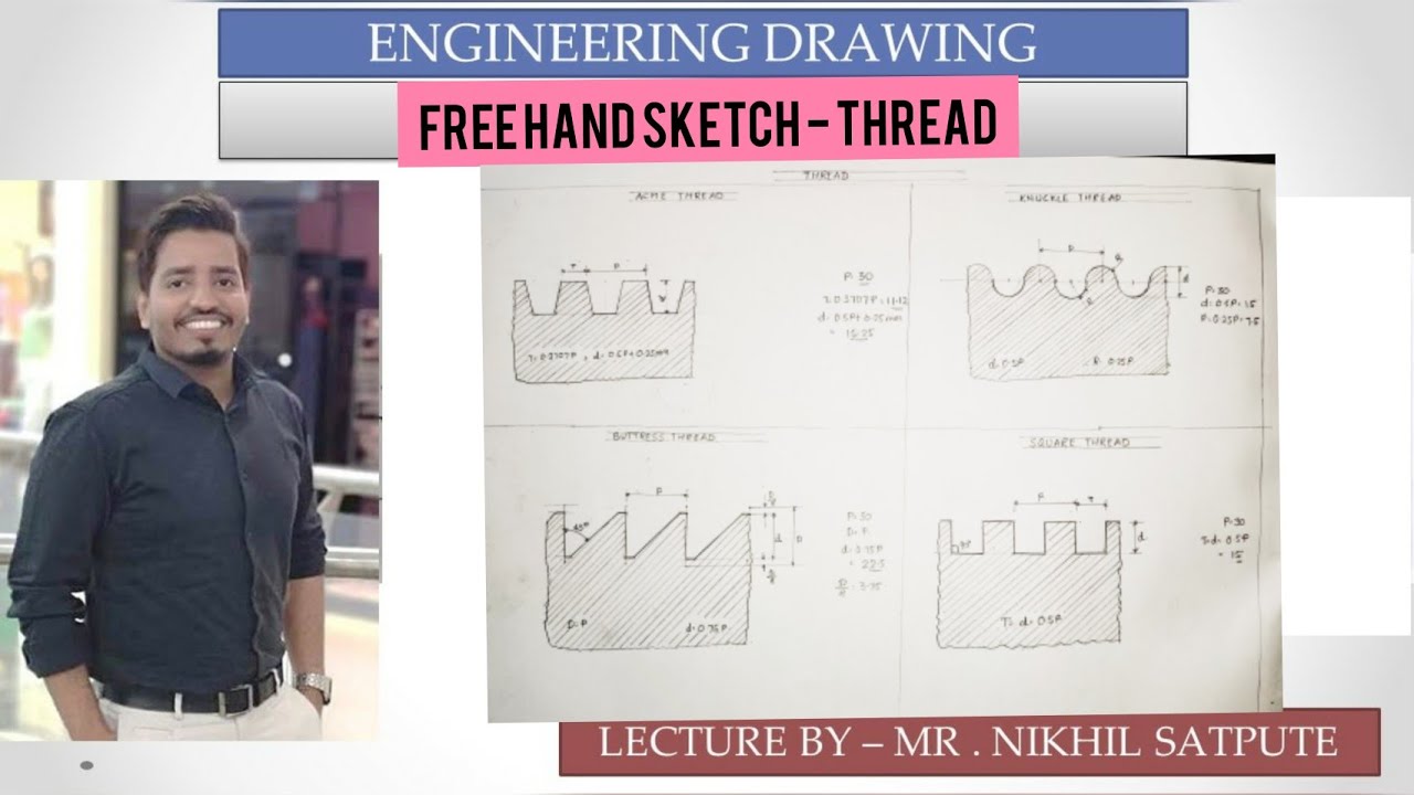 Engineering Drawing | Free hand sketch | Thread | Learn with Nikhil ...
