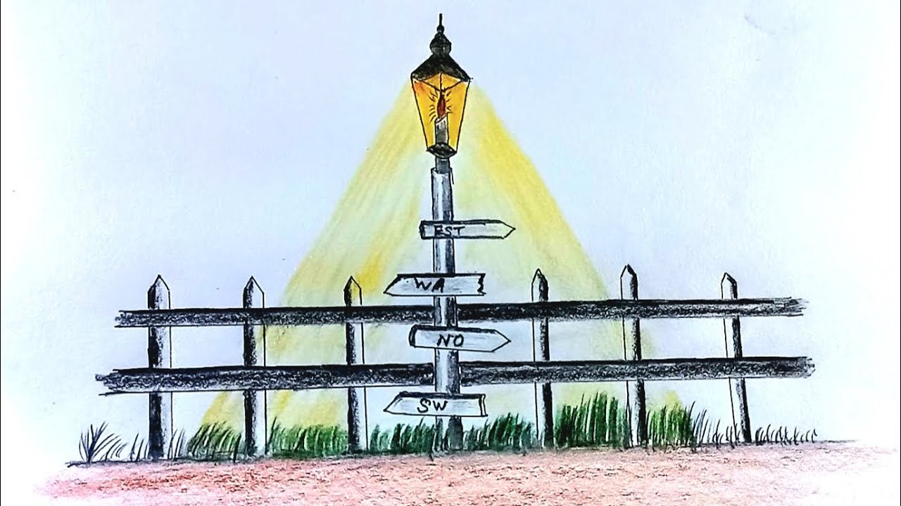How to Draw a Lamp Post Very Easy 💡 || খুব সহজে ল্যাম্প পোস্ট আঁকার ...