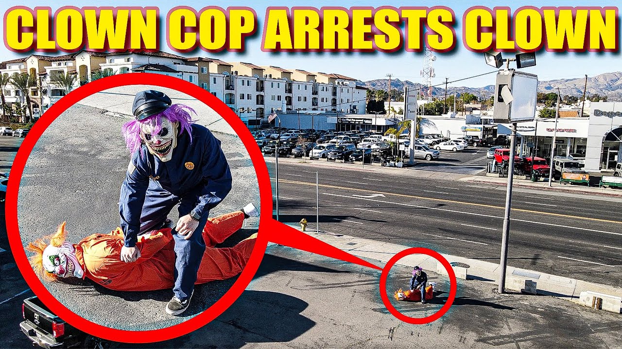 DRONE CATCHES CLOWN POLICE OFFICER TAKING DOWN CLOWN PRISONER IN INSANE ...