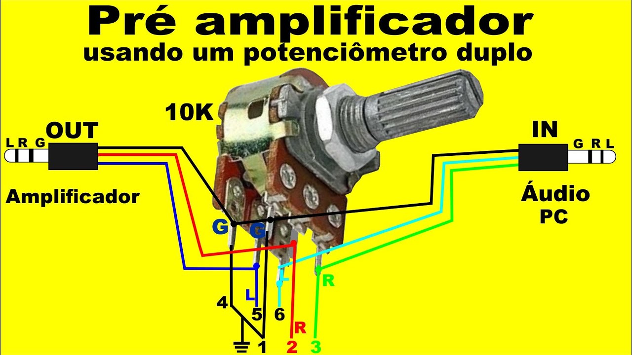 Pré-Amplificador com Potenciômetro com 6 pinos - YouTube