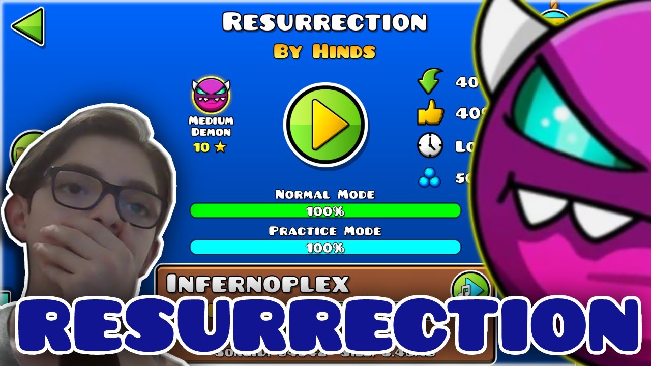 Resurrection 100% [MEDIUM DEMON] By Hinds - NEW HARDEST | Geometry Dash - YouTube