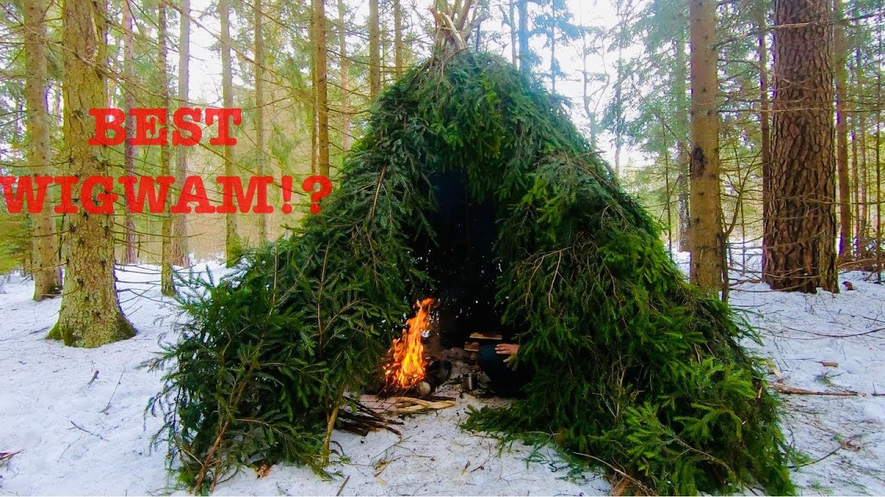 BUILDING WARM AND COZY WIGWAM. WINTER CAMPING AND BUSHCRAFT - YouTube