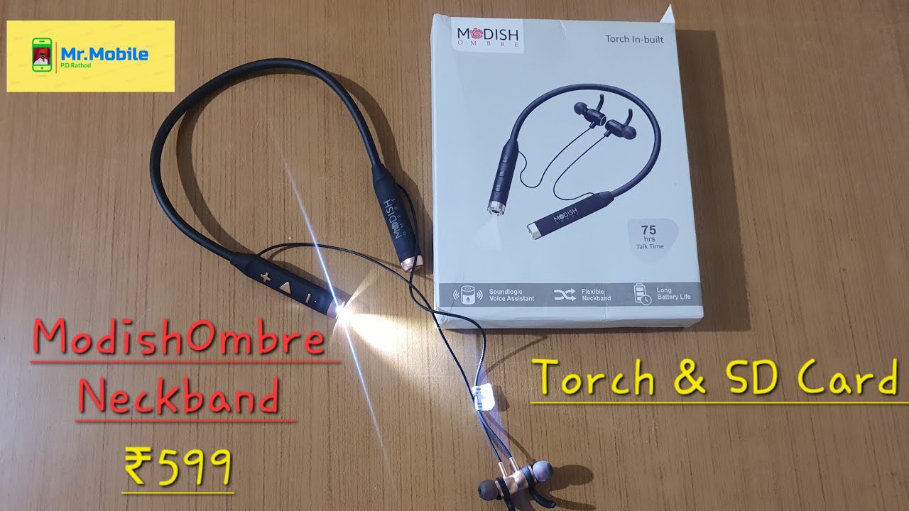 ModishOmbre Wireless Bluetooth Neckband with Torch,SD Card Slot,75Hrs ...