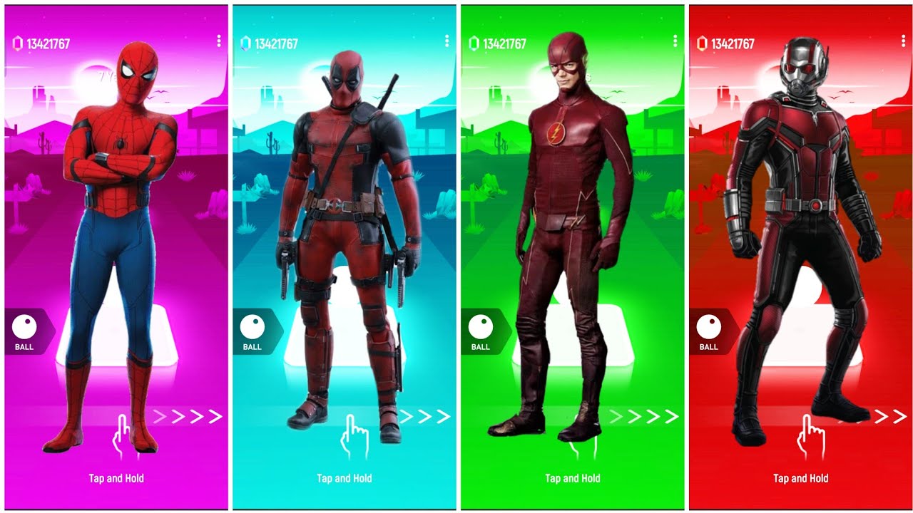 Tiles hop EDM Rush - Spider man 🆚 Deadpool 🆚 Flash 🆚 Ant-man - YouTube