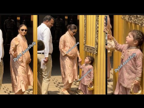 Pregnant Alia Bhatt with raha kapoor at airport going for family function after eid celebration
