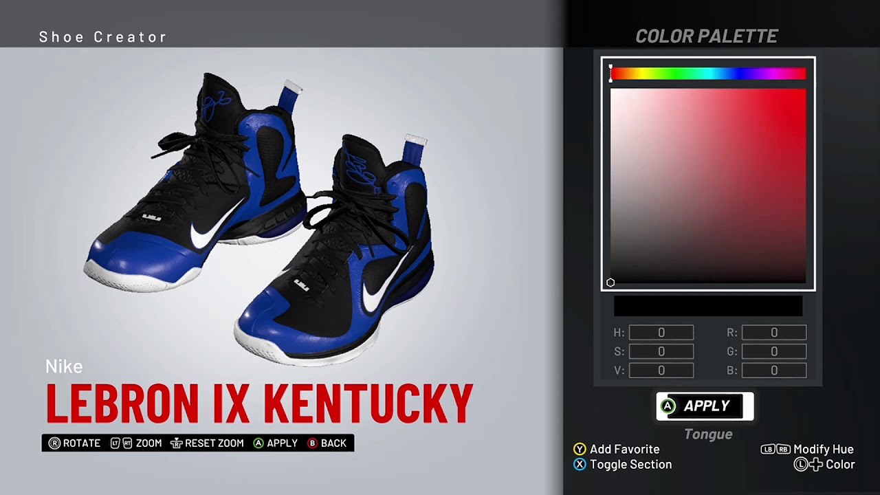NBA 2K19 Shoe Creator - Nike LeBron 9 "Kentucky" - YouTube