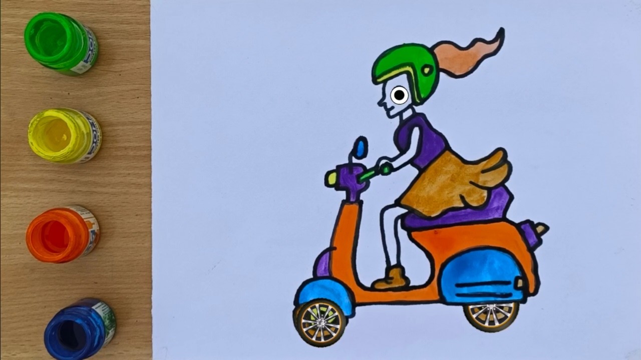 Scooter Drawing, Painting, Colouring for Kids & Toddlers | How to Draw ...