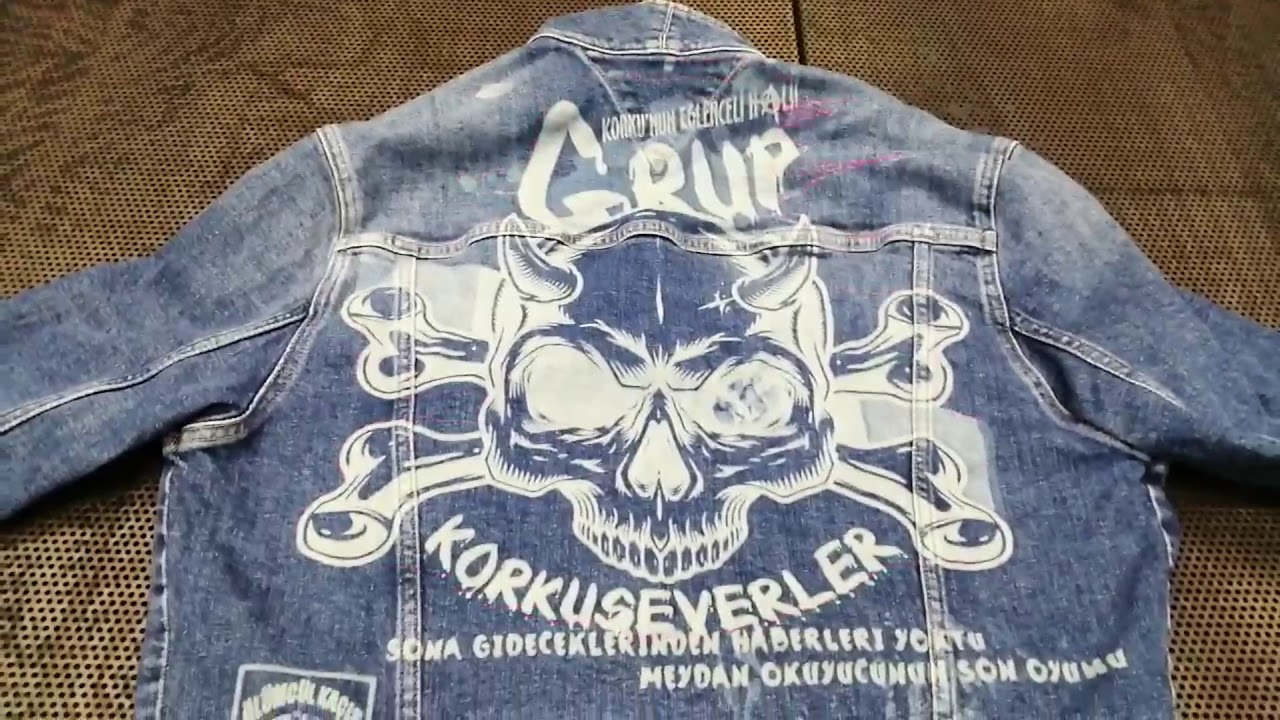 We made denim jacket marking with laser printing - YouTube