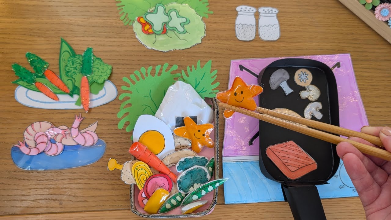 [🌈ASMR Paper DIY🌈] Bento lunch box and frying pan Tutorial - No Talking ...