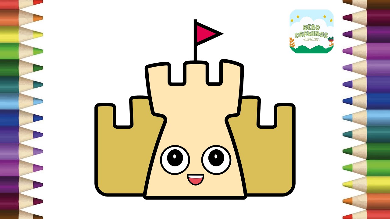 How To Draw A Cute Sand Castle Easy Step By Step | Sand Castle Drawing ...
