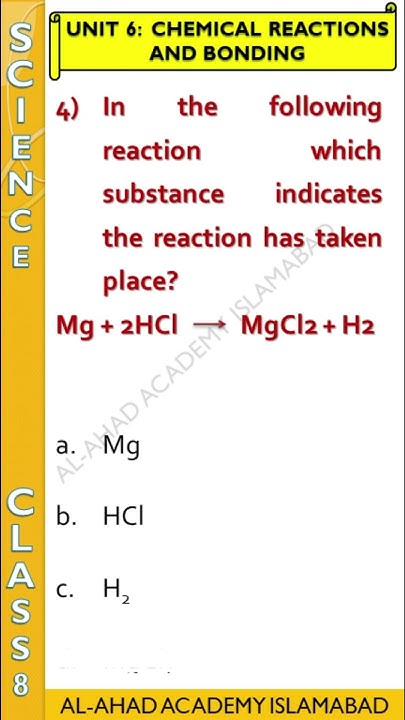 Science Unit 6 MCQS | Chemical Reactions and Bonding MCQS | Class 8 ...