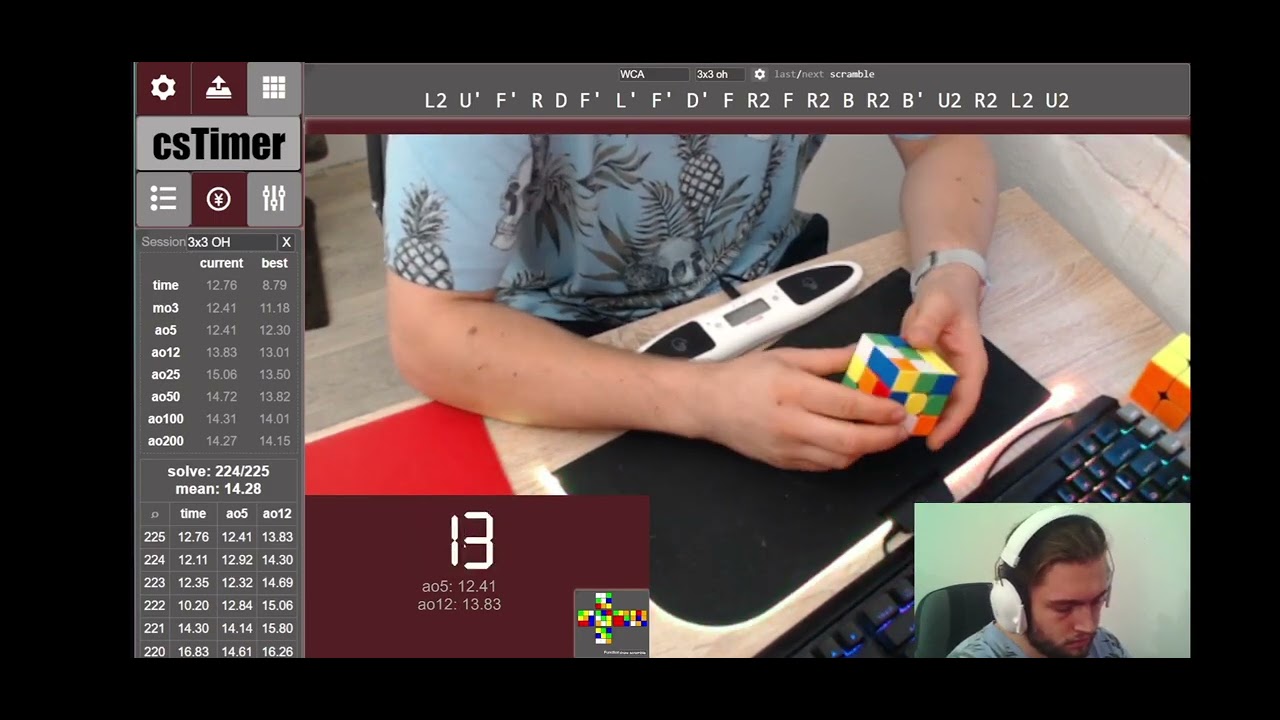 Rubik's cube onehanded 12.59 AVG12! (stackmat) - YouTube